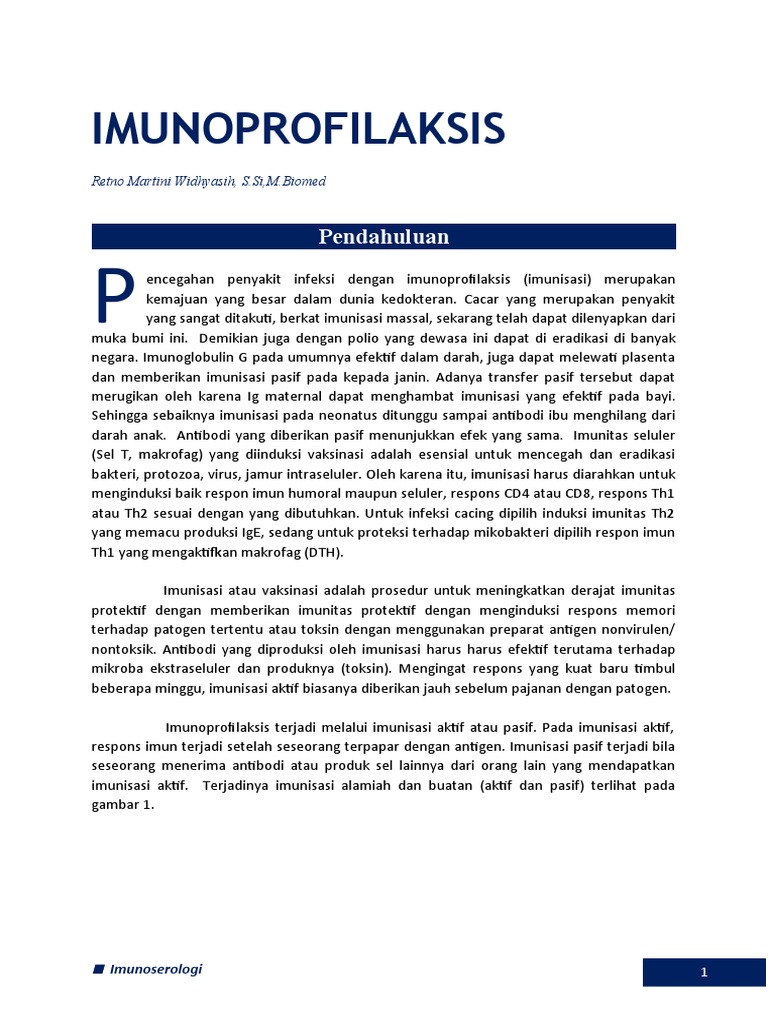 IMUNOSEROLOGI, Imunoprofilaksis - Retno Martini | PDF