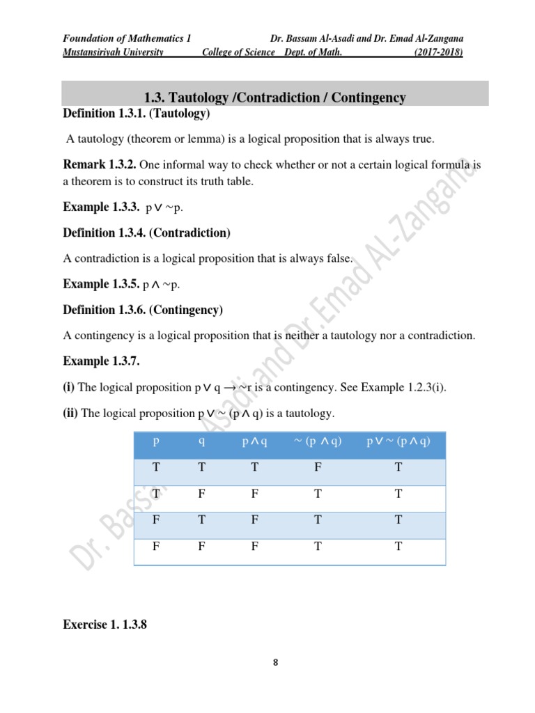 12 Unit1 Proposition Logical Operators Truthtables Pdf Contradiction Logical Truth 