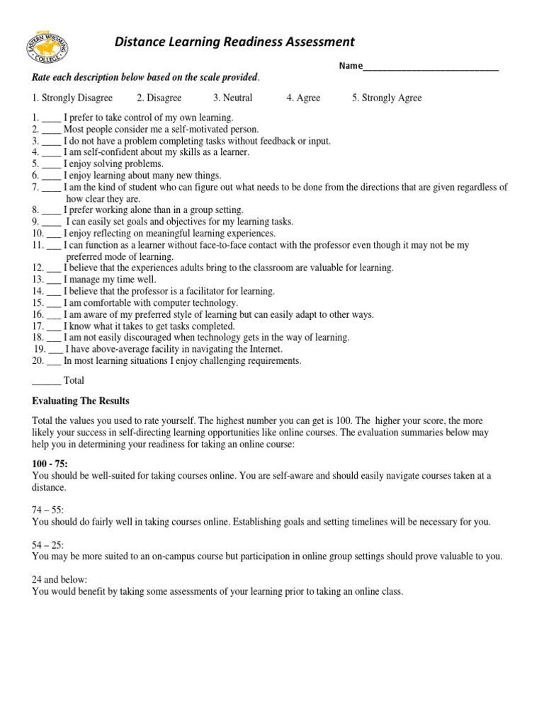 Distance Learning Readiness Assessment Download Free Pdf
