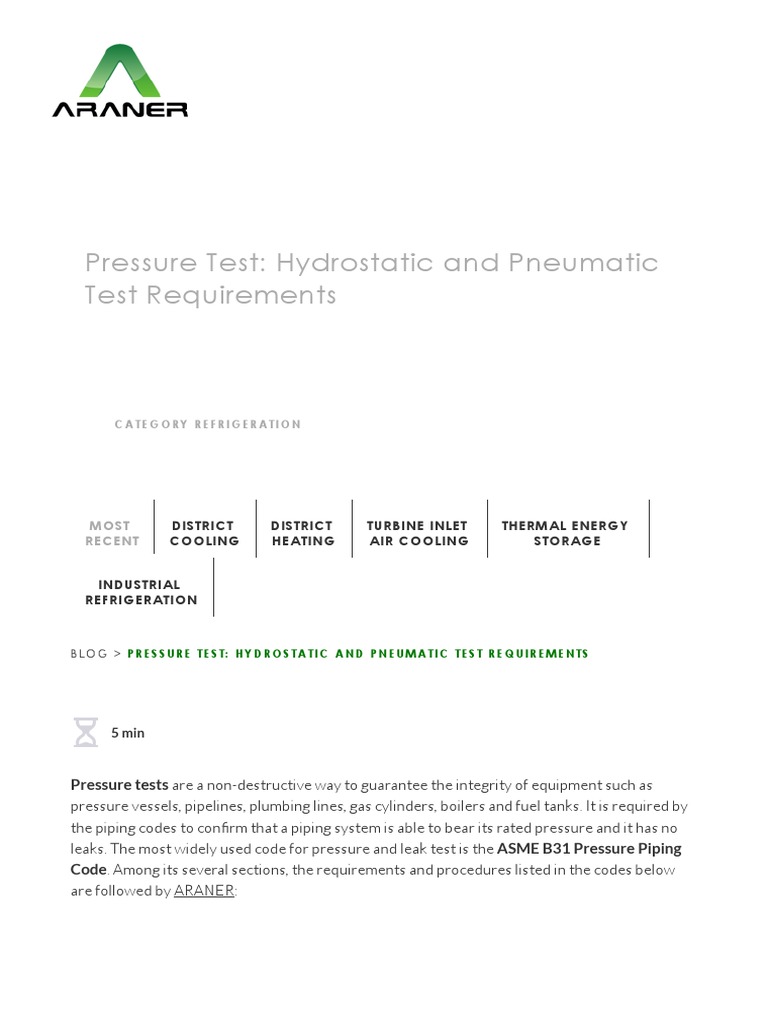Pressure Test - Hydrostatic and Pneumatic Test Requirements | PDF