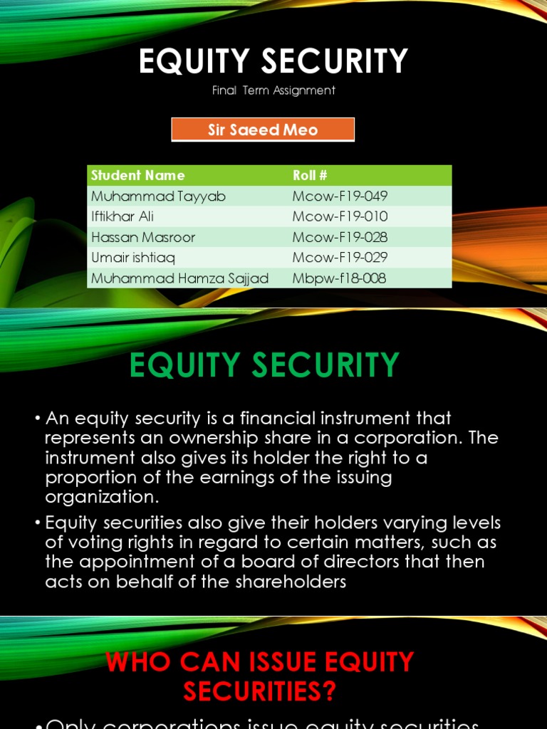 Equity Security Final Assignment | PDF | Preferred Stock | Common Stock