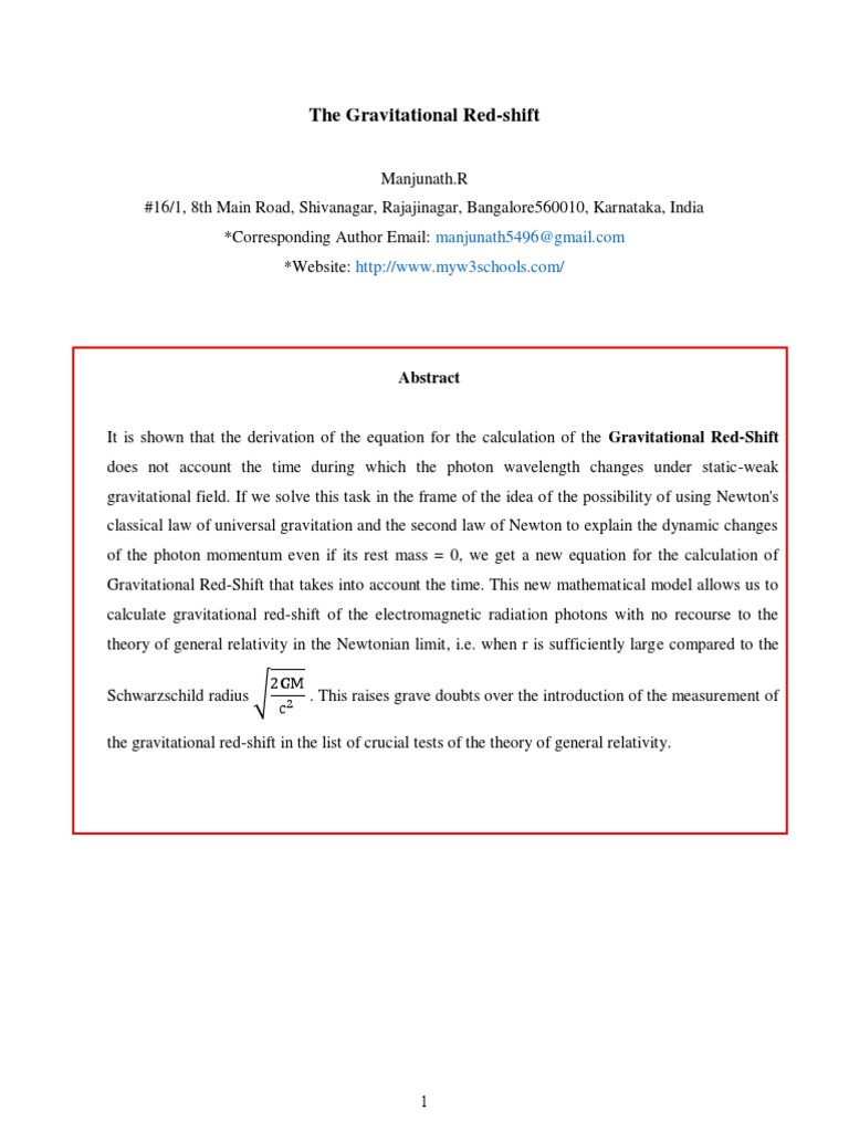 The Gravitational Red-Shift | PDF | Redshift | Gravity