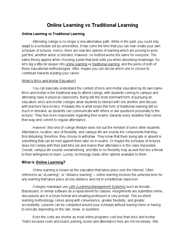 Distance Learning Education VS Traditional Learning Education | PDF ...