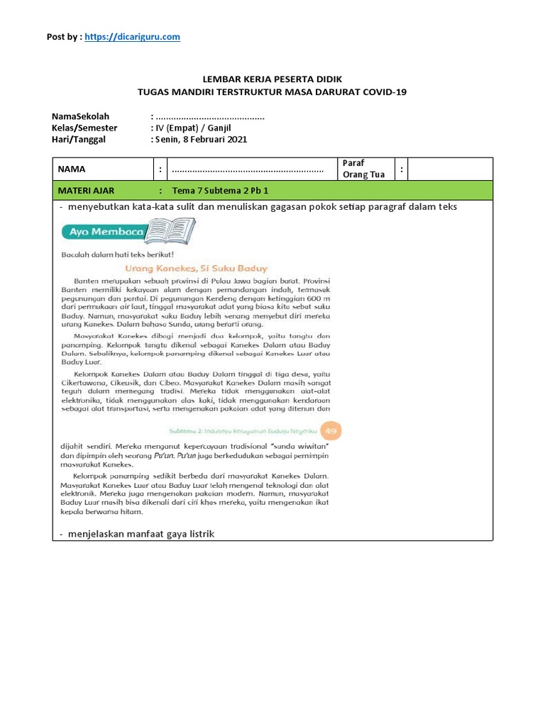 LKPD KLS 4 T | PDF | Kajian Bahasa Asing | Griya & Taman