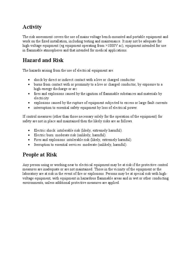 Risk Assessment - Electrical | PDF | Electrical Wiring | Insulator ...