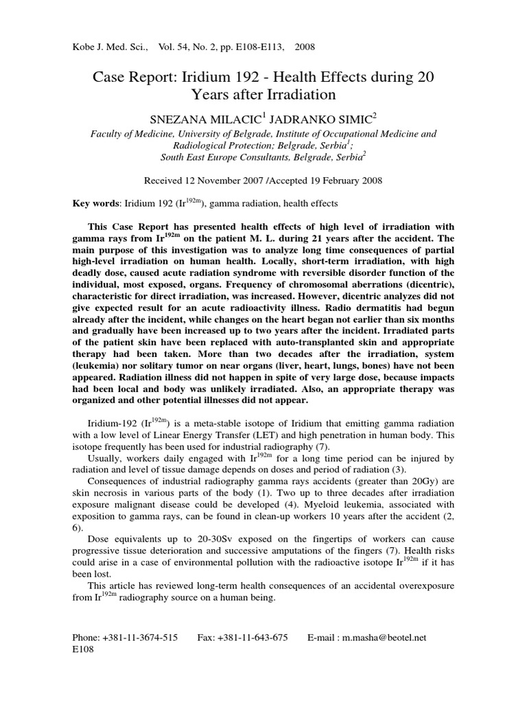 Case Report: Iridium 192 - Health Effects During 20 Years After ...