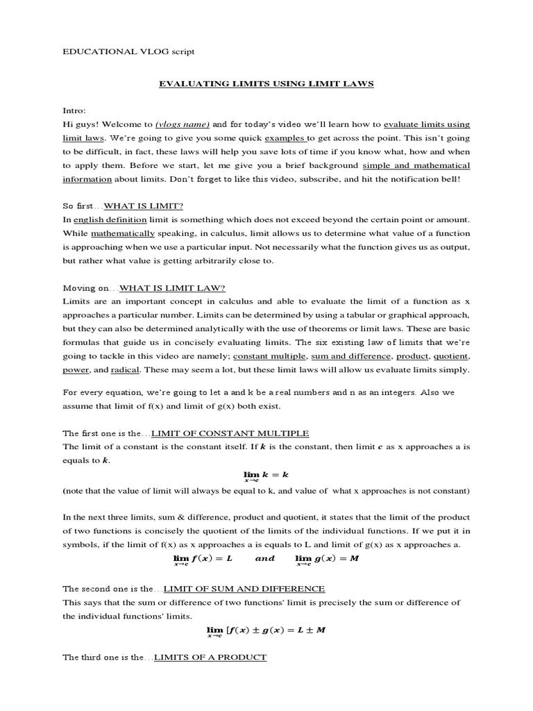 BasCal PETA EducVlog Script Grp2 | PDF | Limit (Mathematics) | Calculus