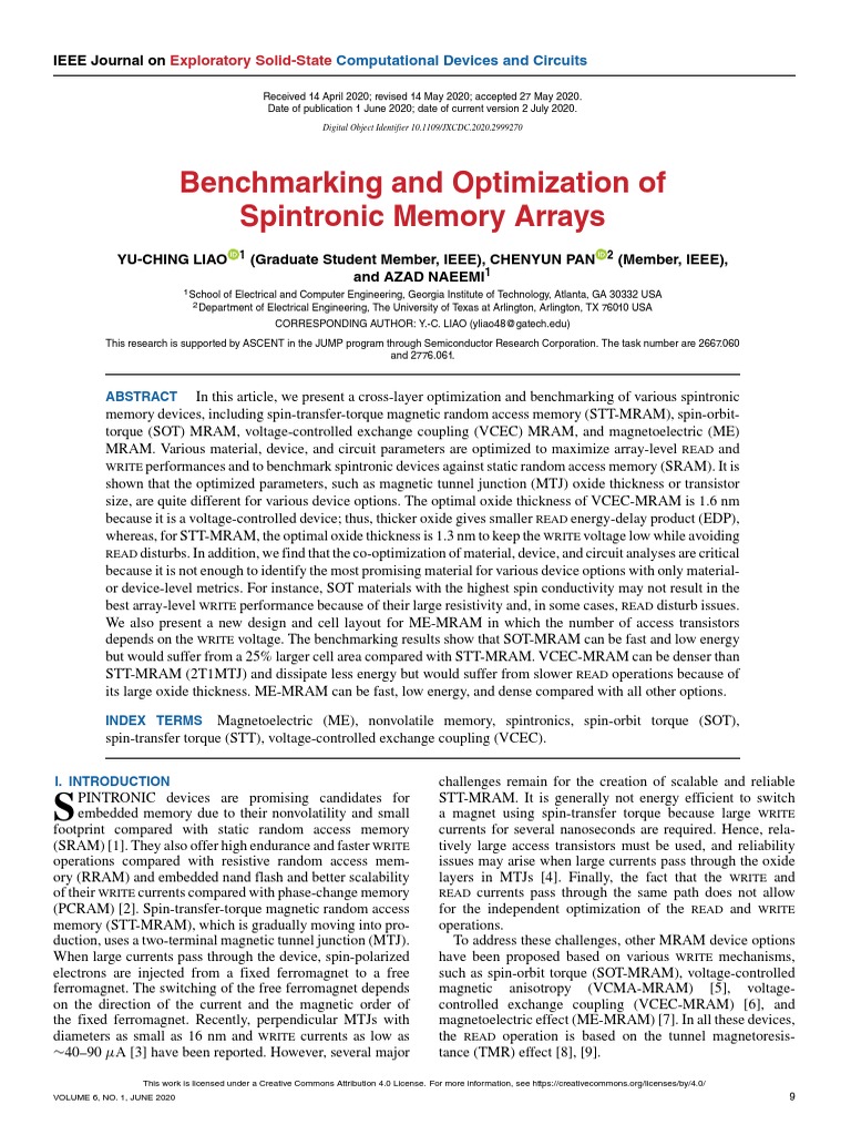 Spintronic Optimization of Memory Arrays | PDF | Ferromagnetism | Chemical Product Engineering
