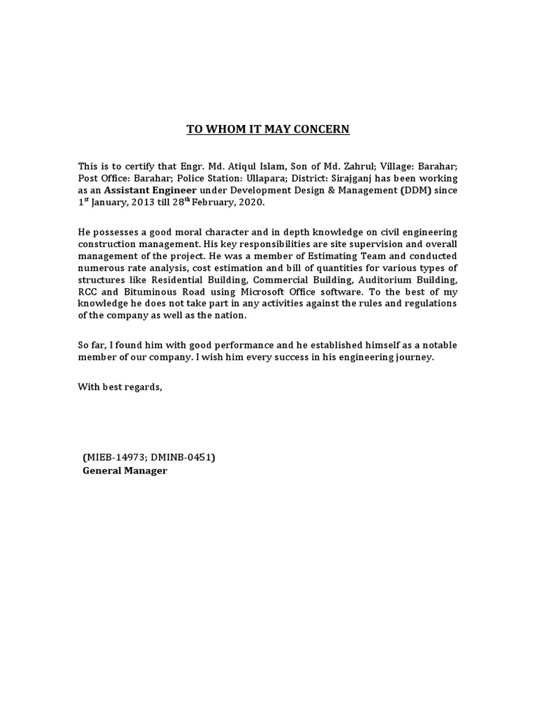 Engineer Recommendation Letter | PDF