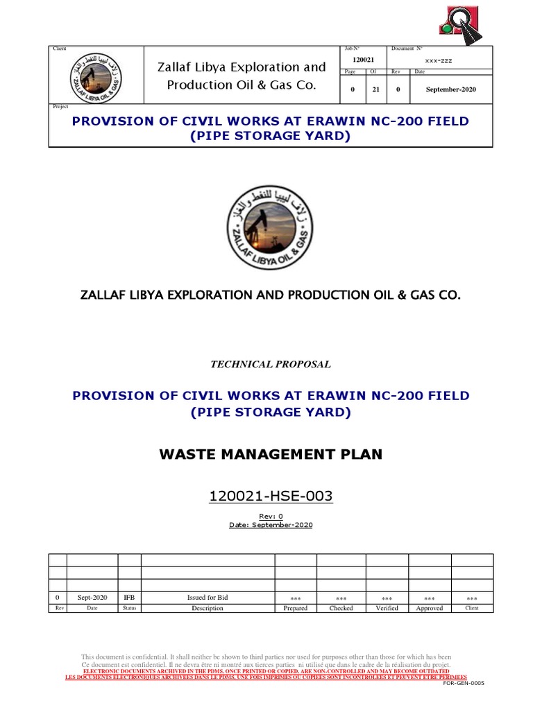 120021-Hse-003 - Waste Management Plan | PDF | Waste Management | Waste