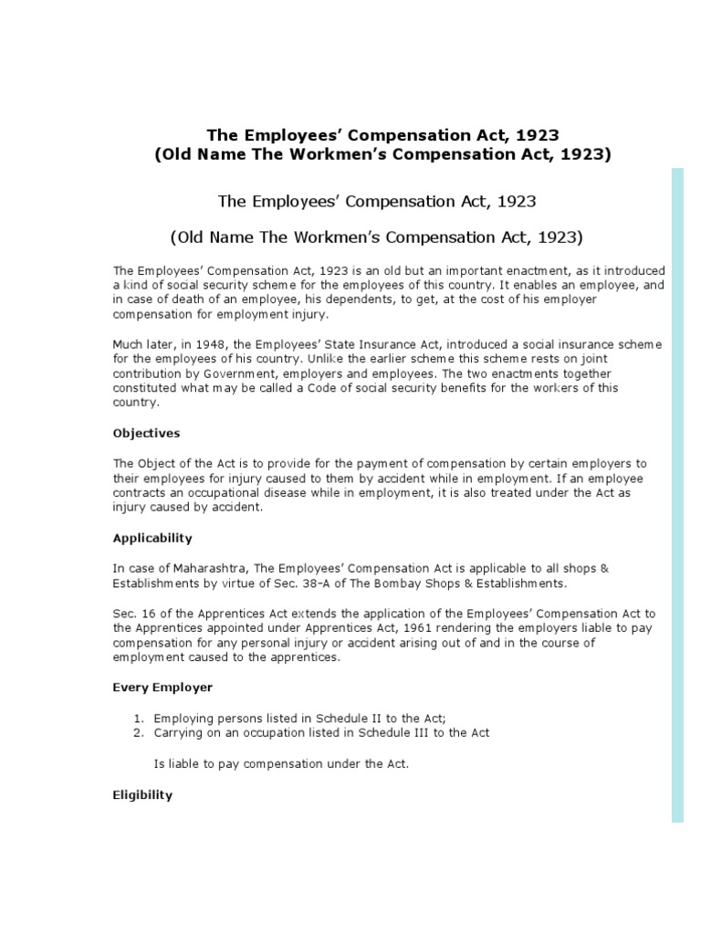 Amenments in Workman Compensation Act Unit-2 | PDF | Workers ...