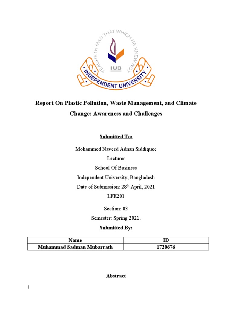 Plastic Pollution and Waste Management Report | PDF | Plastic ...