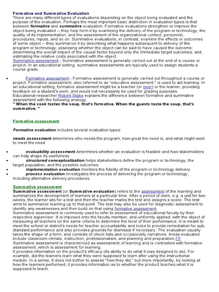 Formative and Summative Evaluation | PDF | Educational Assessment ...