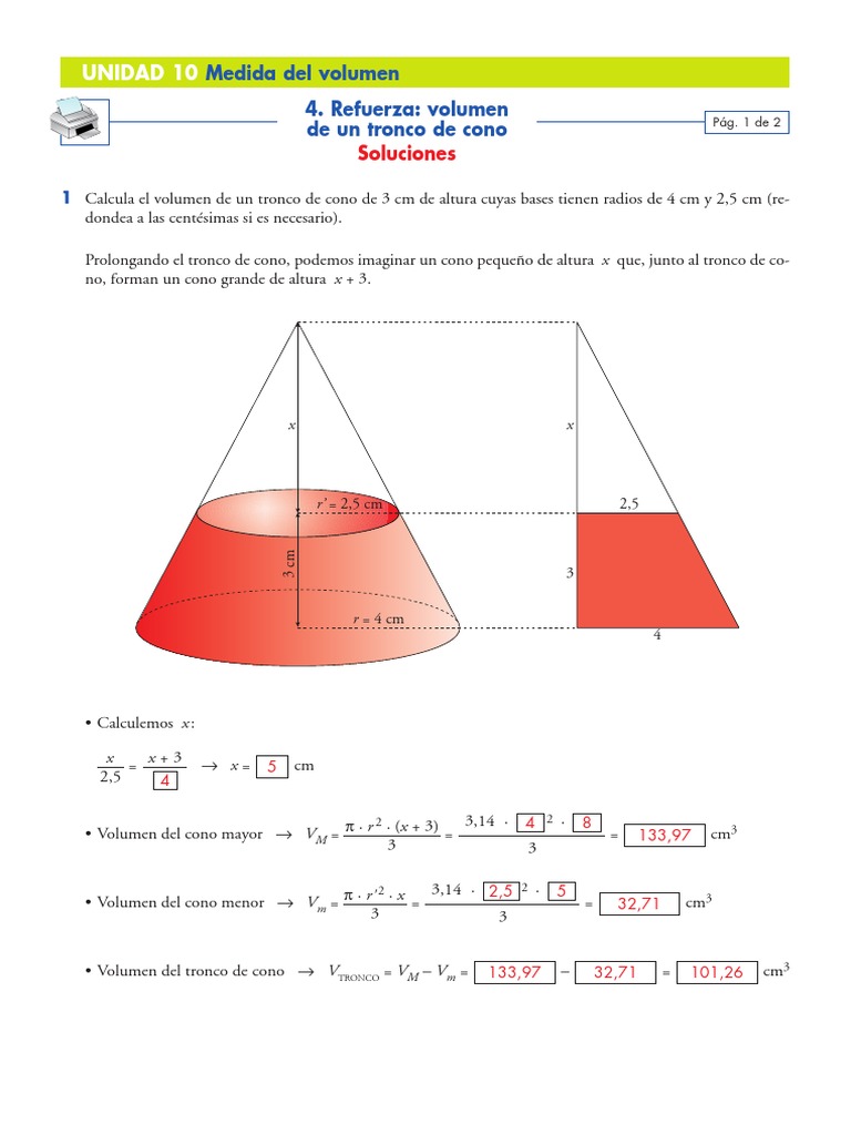 9 Refuerza Volumen de Un Tronco de Cono (Soluciones) | PDF | Objetos geométricos | Enseñanza de ...