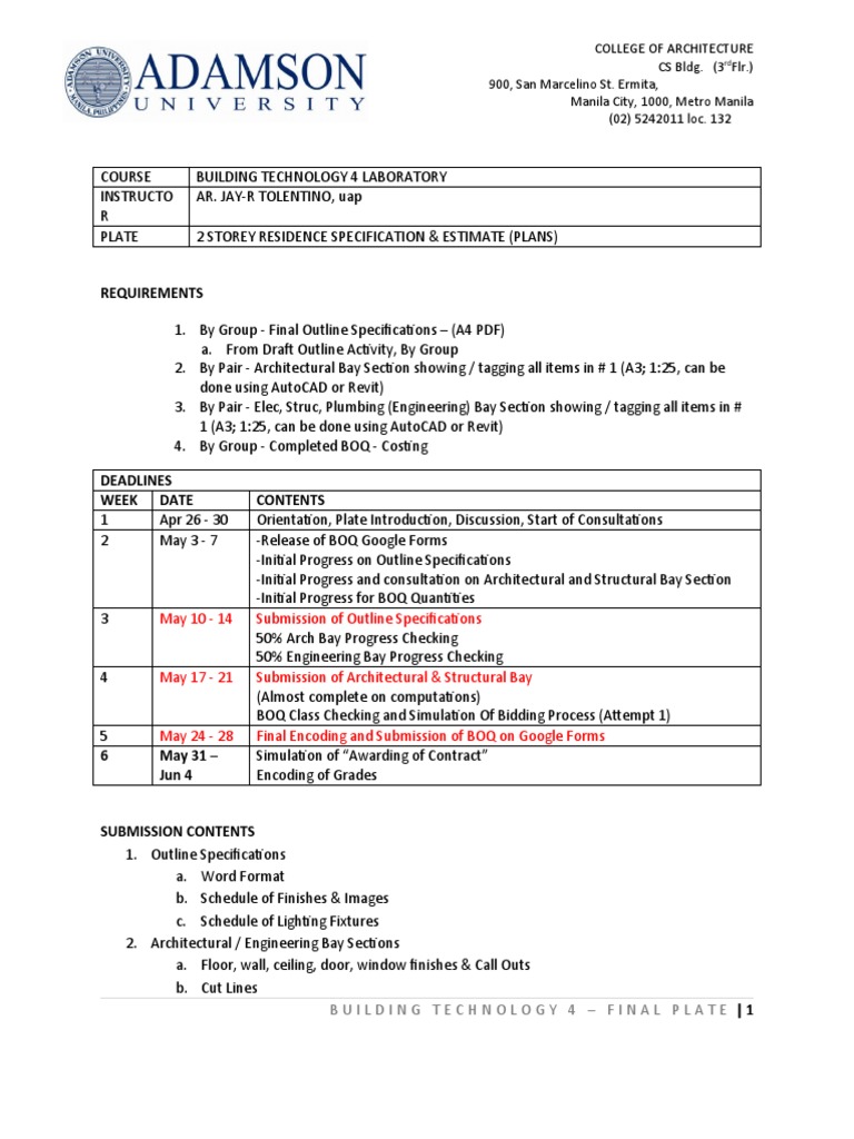 Requirements: May 10 - 14 Submission of Outline Specifications | PDF ...