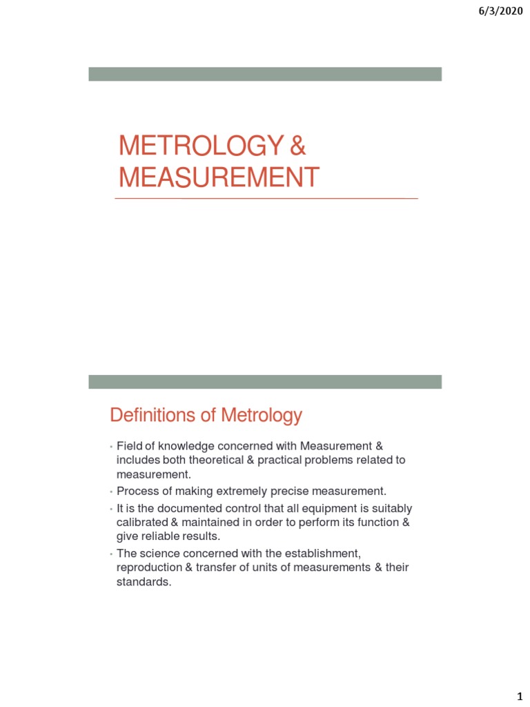 Lecture 4 - Metrology & Measurement | PDF | Metrology | Accuracy And Precision