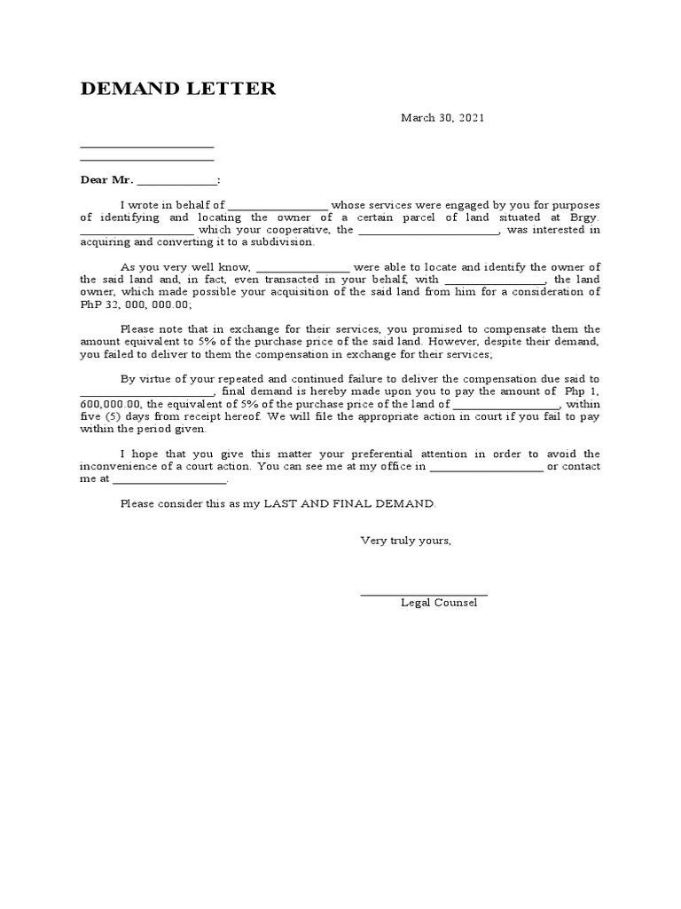 DEMAND LETTER Broker's Commission | PDF