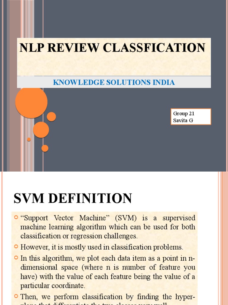 NLP Review Classfication: Knowledge Solutions India | PDF | Support Vector Machine | Algorithms