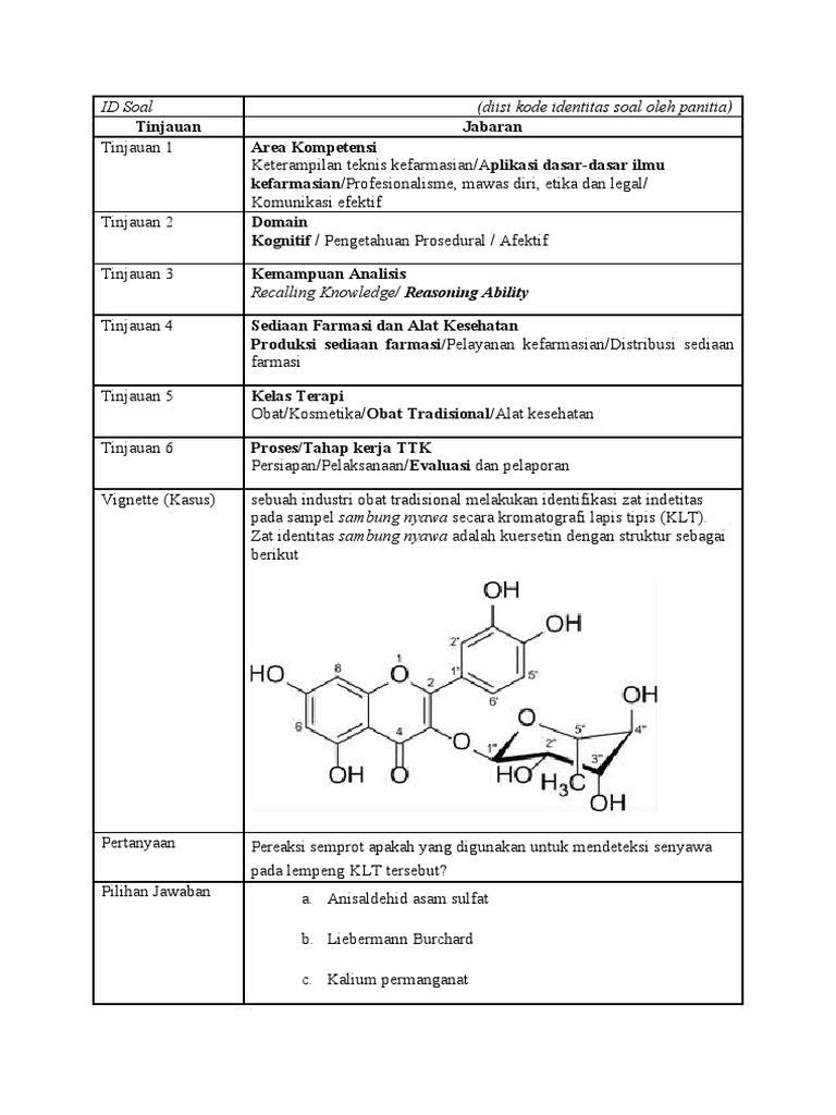 Kerangka Soal Ukom d3 Farmasi Bahan Alam Husna | PDF