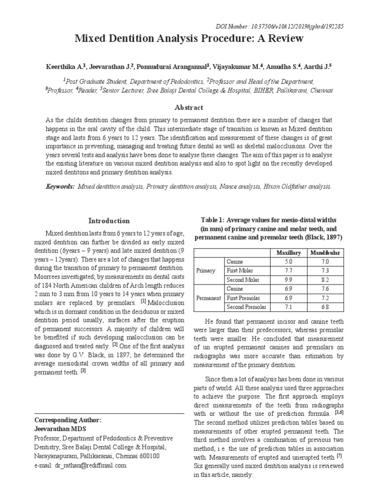 Mixed Dentition Analysis Procedure: A Review | PDF | Orthodontics ...