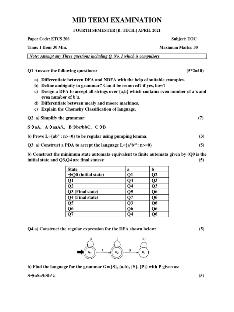 Toc Question Paper | PDF