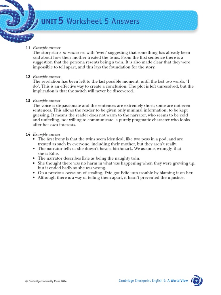 Worksheet 5 Answers: Example Answer | PDF