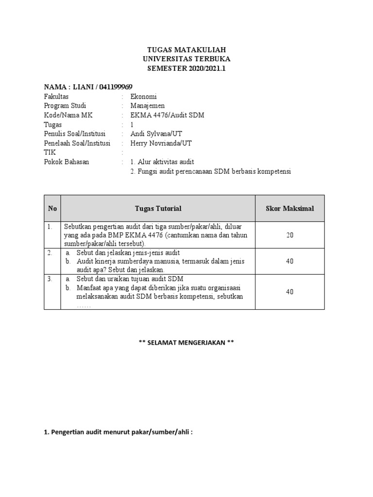 Tugas 1 Audit SDM | PDF