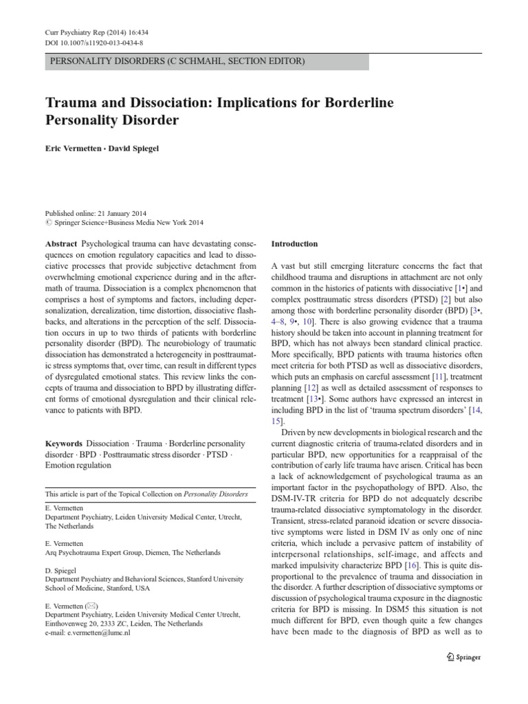 Trauma and Dissociation in BPD | PDF | Psychological Trauma ...
