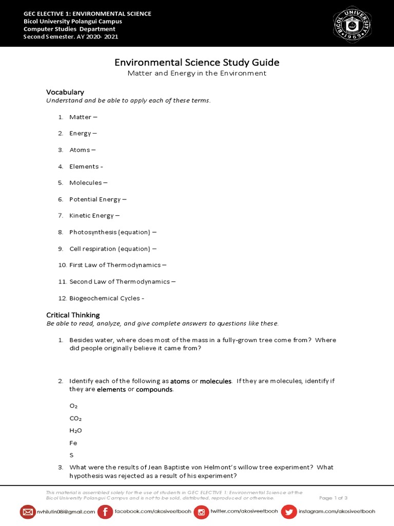 Environmental Science: Matter & Energy Guide | PDF | Food Web | Nature