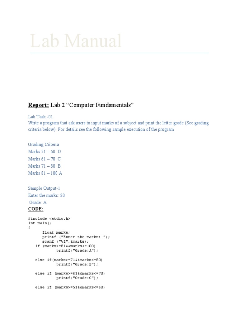 Lab Manual: Report: Lab 2 "Computer Fundamentals" | Download Free PDF | Software Development ...