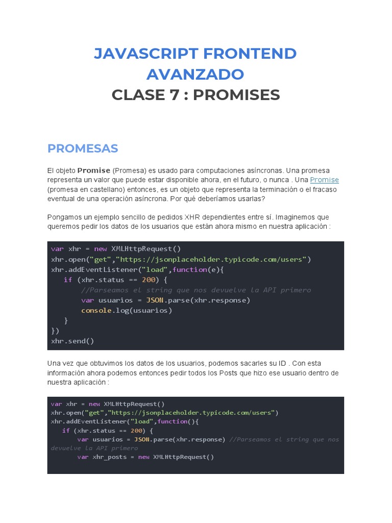 Javascript 7 Promesas | PDF | Devolución de llamada (programación de computadora) | Sistema de ...