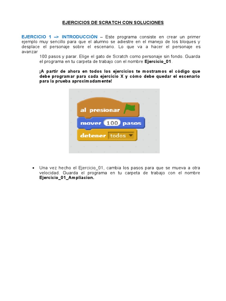 Ejercicios Scratch Soluciones | PDF | Scratch (lenguaje de programación) | Ocio