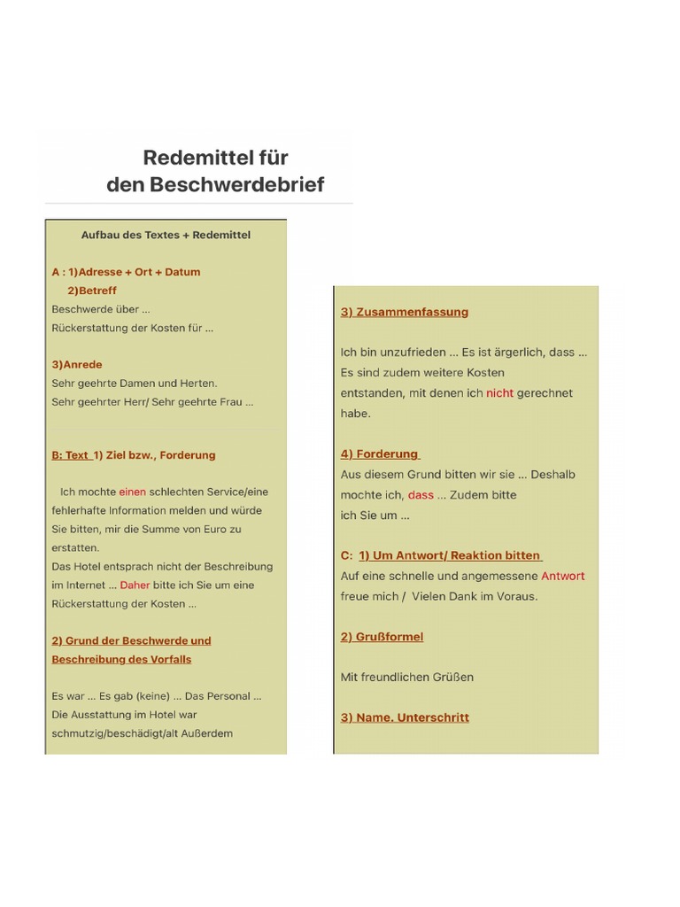 Redemittel Beschwerdebrief Schreiben | PDF