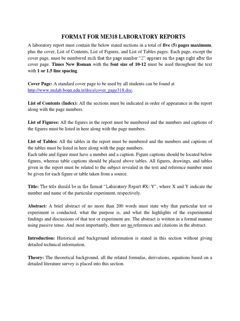 Format For Me318 Laboratory Reports | PDF | Experiment | Theory