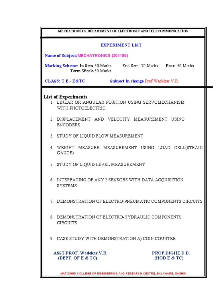 Mechatronics Experiment List | PDF | Analog To Digital Converter ...