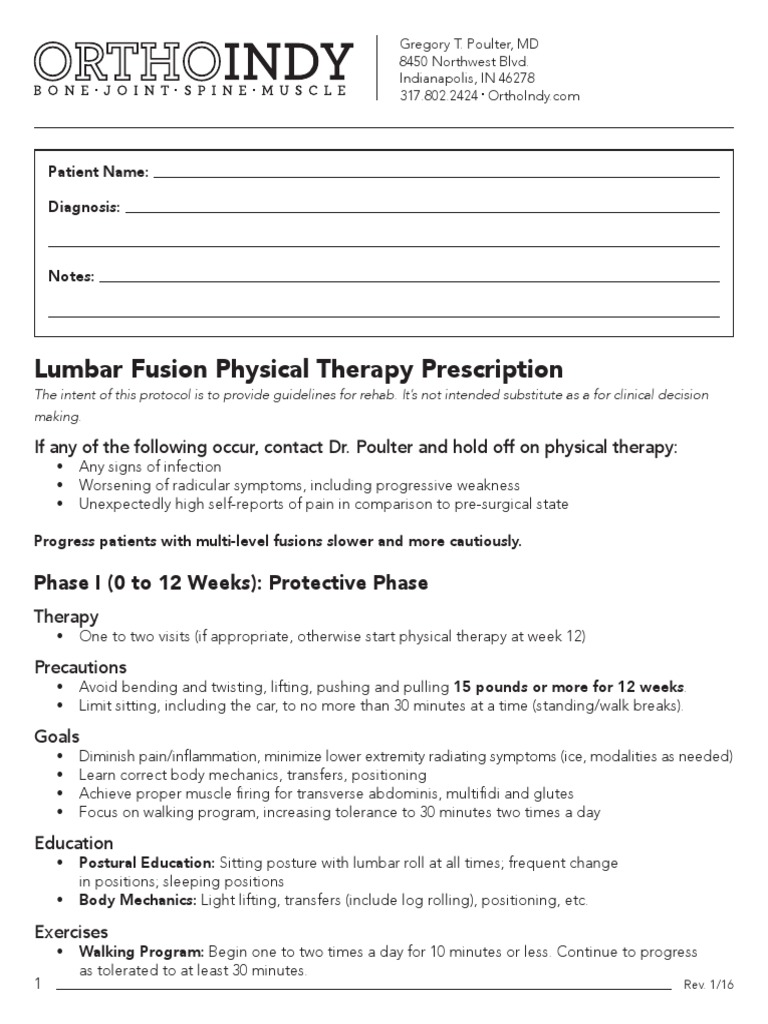 Lumbar Fusion Physical Therapy Prescrition PDF Human Leg Strength