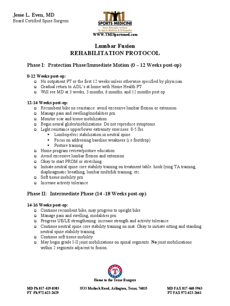 Tmi Lumbar Fusion Rehabilitation Protocol | PDF | Vertebral Column ...