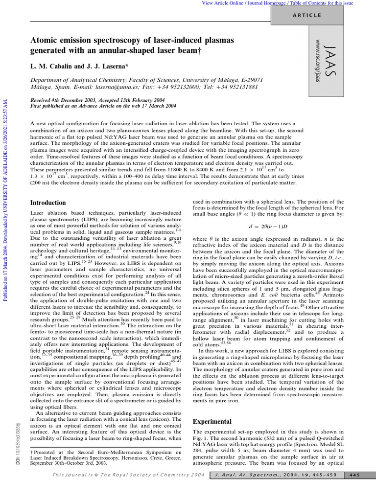 (2004) (Cabalin LM, Laserna JJ) (AES of LIP Generated With An Annular ...