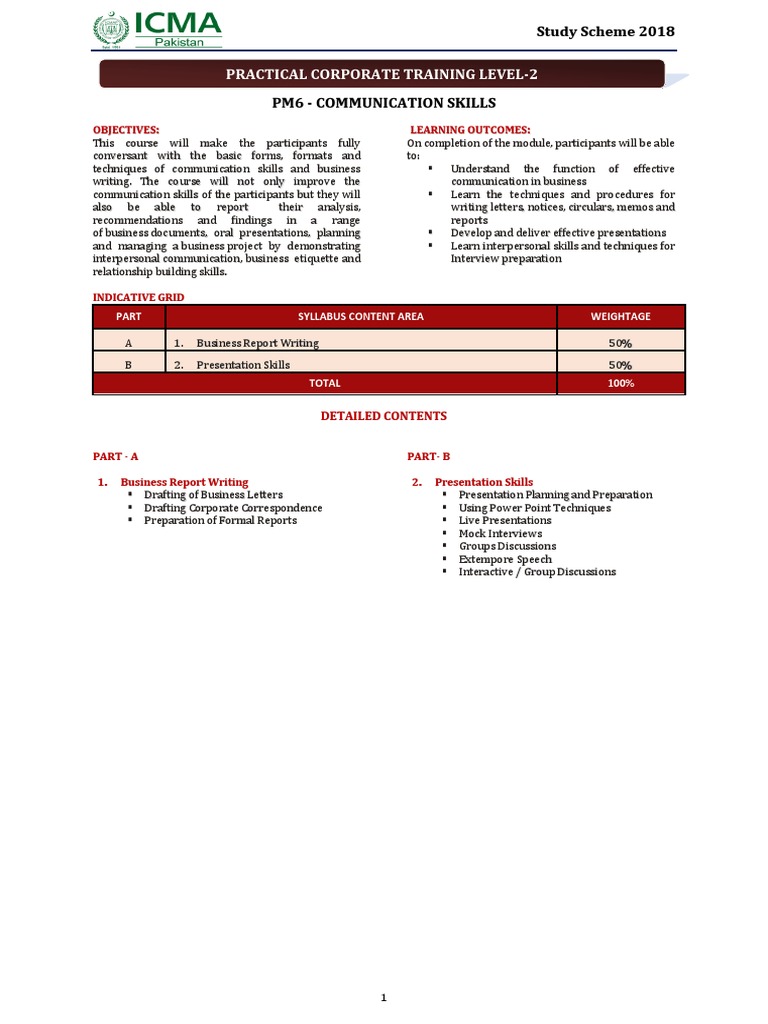 ICMA PM6 Syllabus | PDF | Communication | Behavior Modification