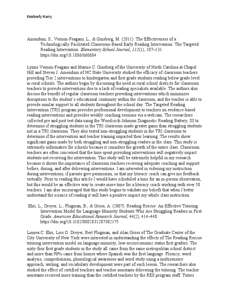 Annotated Bibliography-Kimberly Harry-Research Proposal | PDF | Phonics ...