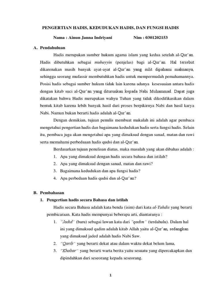 PAI.6.20.1-Pengertian Hadis, Kedudukan Hadis, Fungsi Hadis - Ainun ... PAI.6.20.1-Pengertian Hadis, Kedudukan Hadis, Fungsi Hadis - Ainun ...