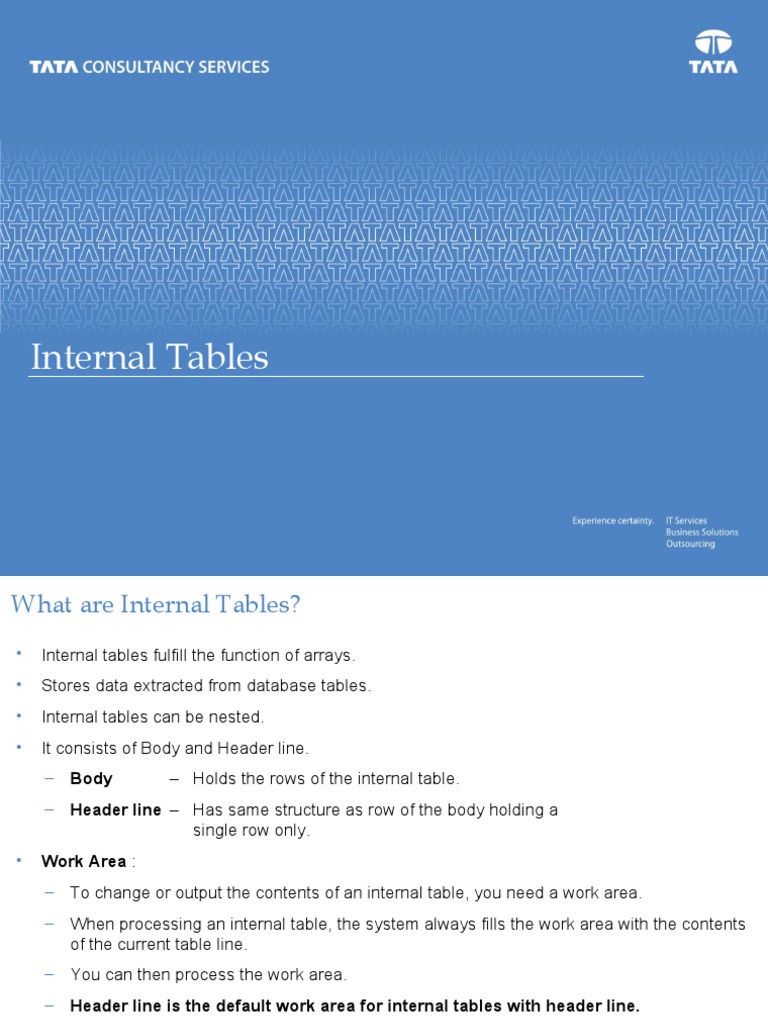1 SAP ABAP Internal Tables | PDF | Database Index | Control Flow