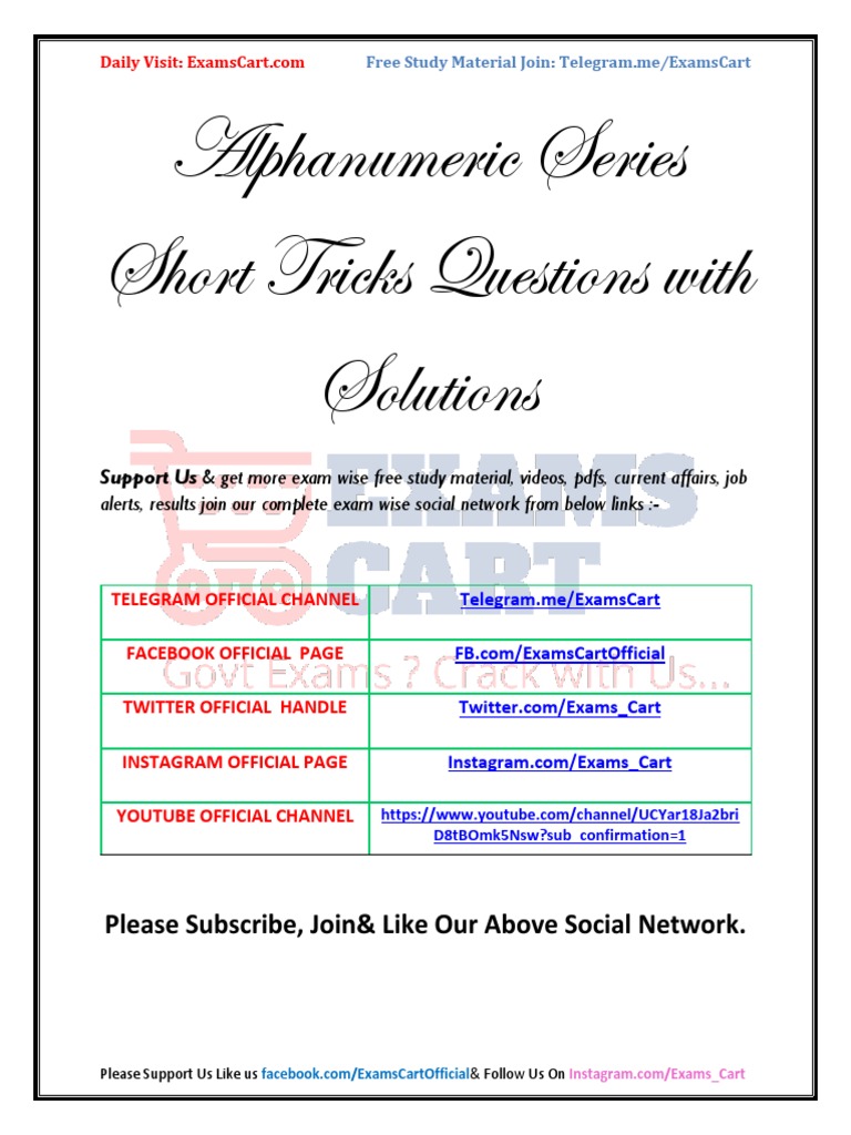 Alphanumeric Series Short Tricks Questions With Solutions: Please ...