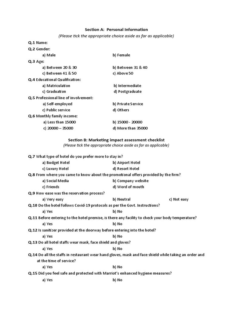 Project Questionnaire 006 | PDF | Hotel | Hotel And Accommodation