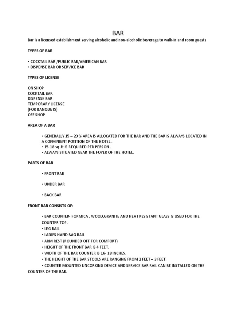 Types of Bar | PDF | Bar | Cocktails