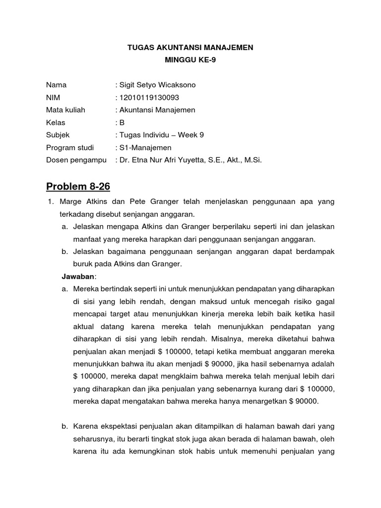 Sigit Setyo Wicaksono - Tugas Minggu Ke-9 - AM-S1 Manajemen | PDF