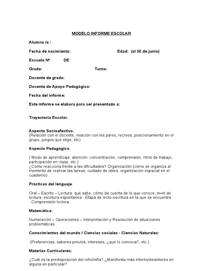 Modelo de Informe Escolar | PDF