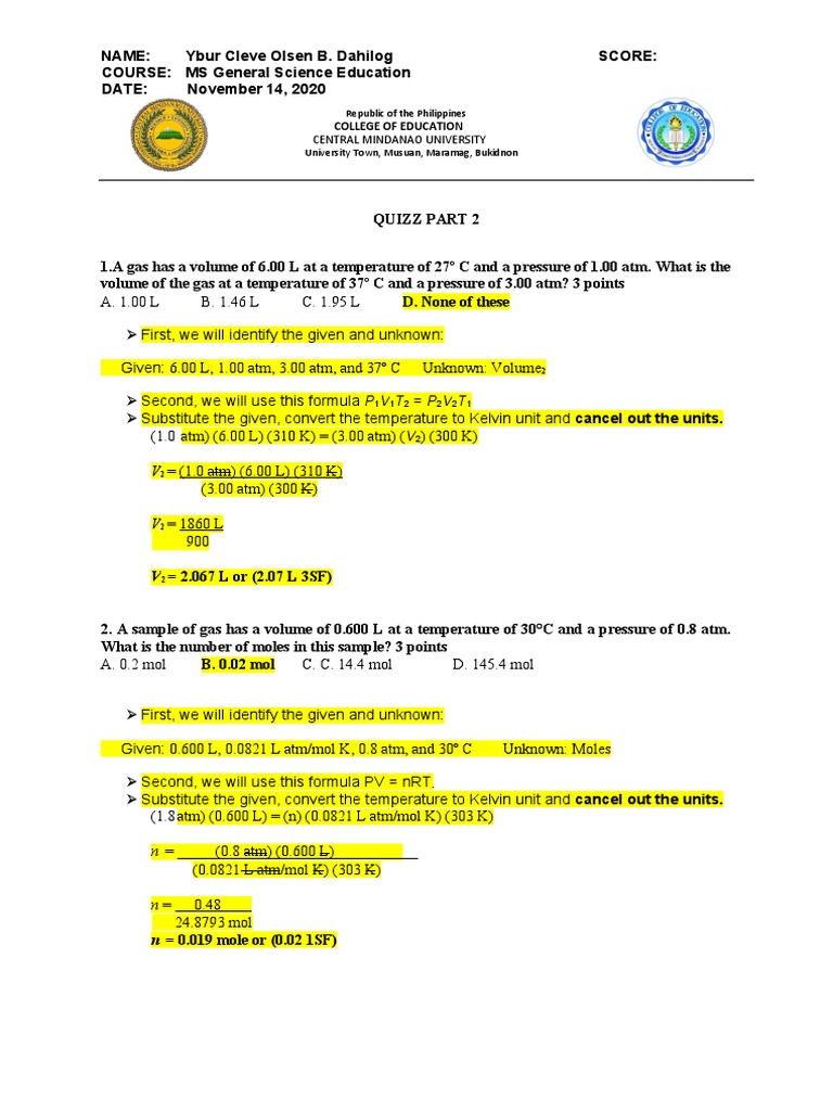 DAHILOG Chemistry Quiz PART 2 | PDF | Ph | Mole (Unit)