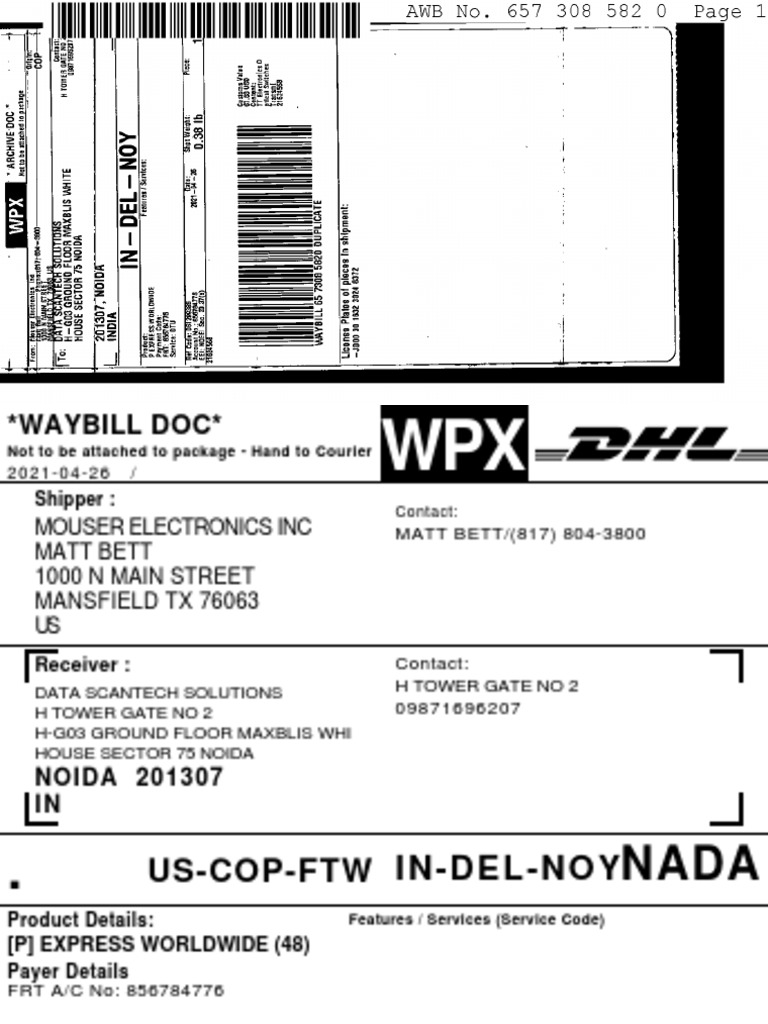 DHL Waybill Document for Shipment | PDF