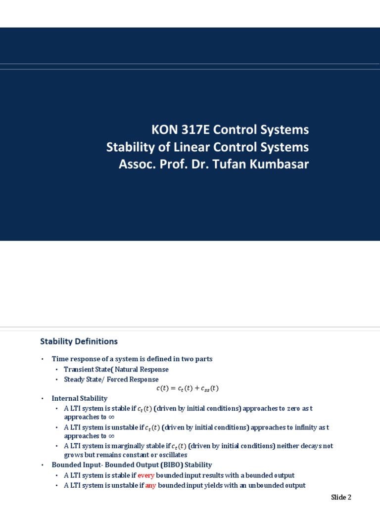 KON 317E Control Systems Stability of Linear Control Systems Assoc ...